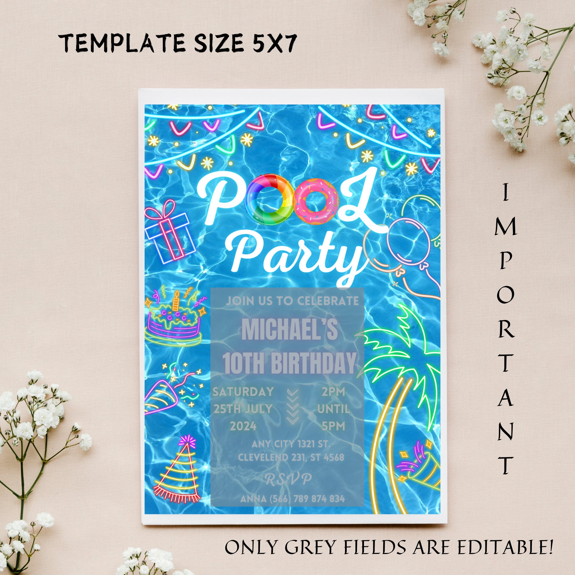 Pool Birthday Party, Pool Birthday Invitation, Summer Birthday Invite ...