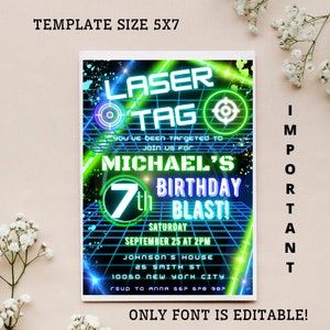 Laser Tag Birthday Invitation, Neon Laser Tag Invite, Glow Laser Tag ...