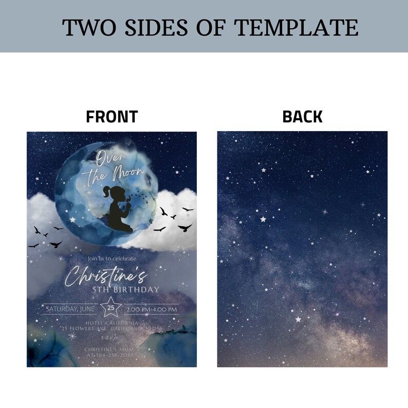 Over to the Moon Birthday Invitation, Moonlight Invitation, Birthday ...