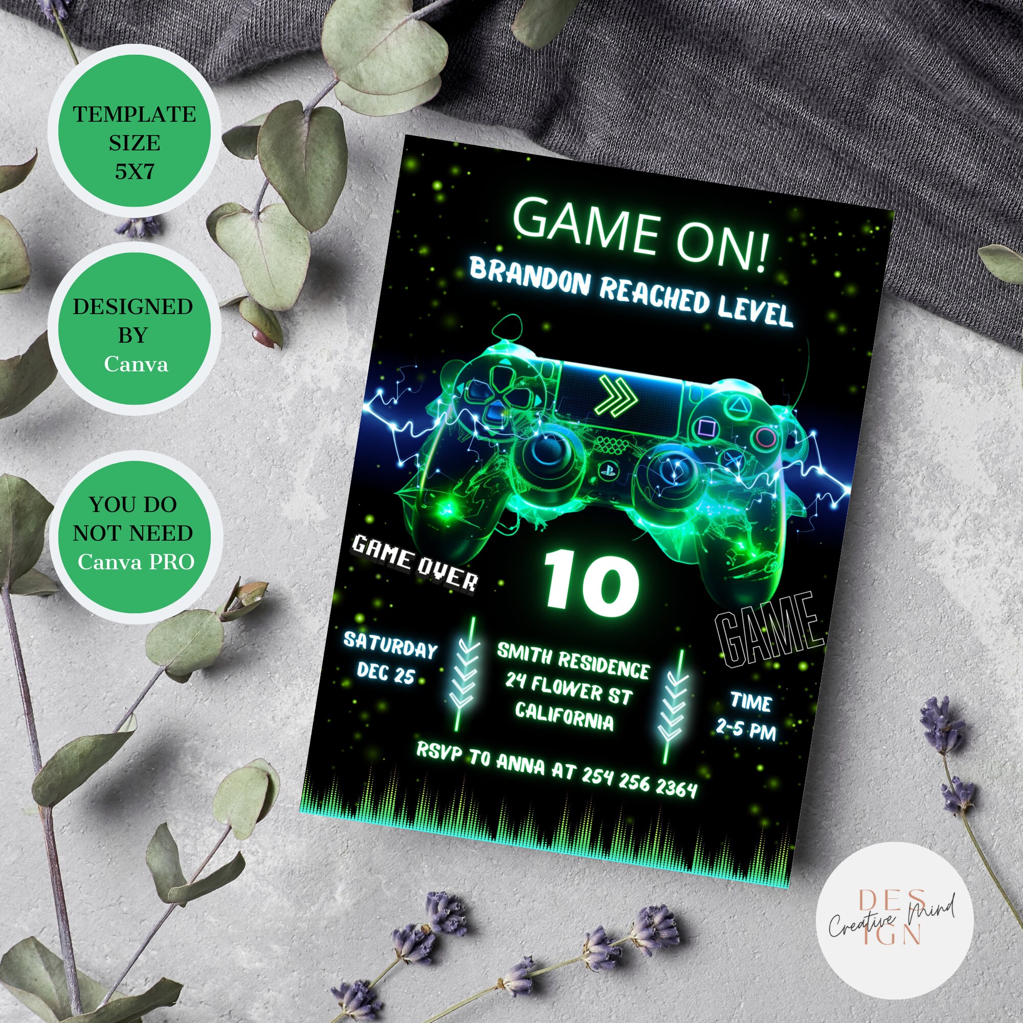 Video Game Birthday Invitation Template, Game Boy Invitation, Gamepad ...