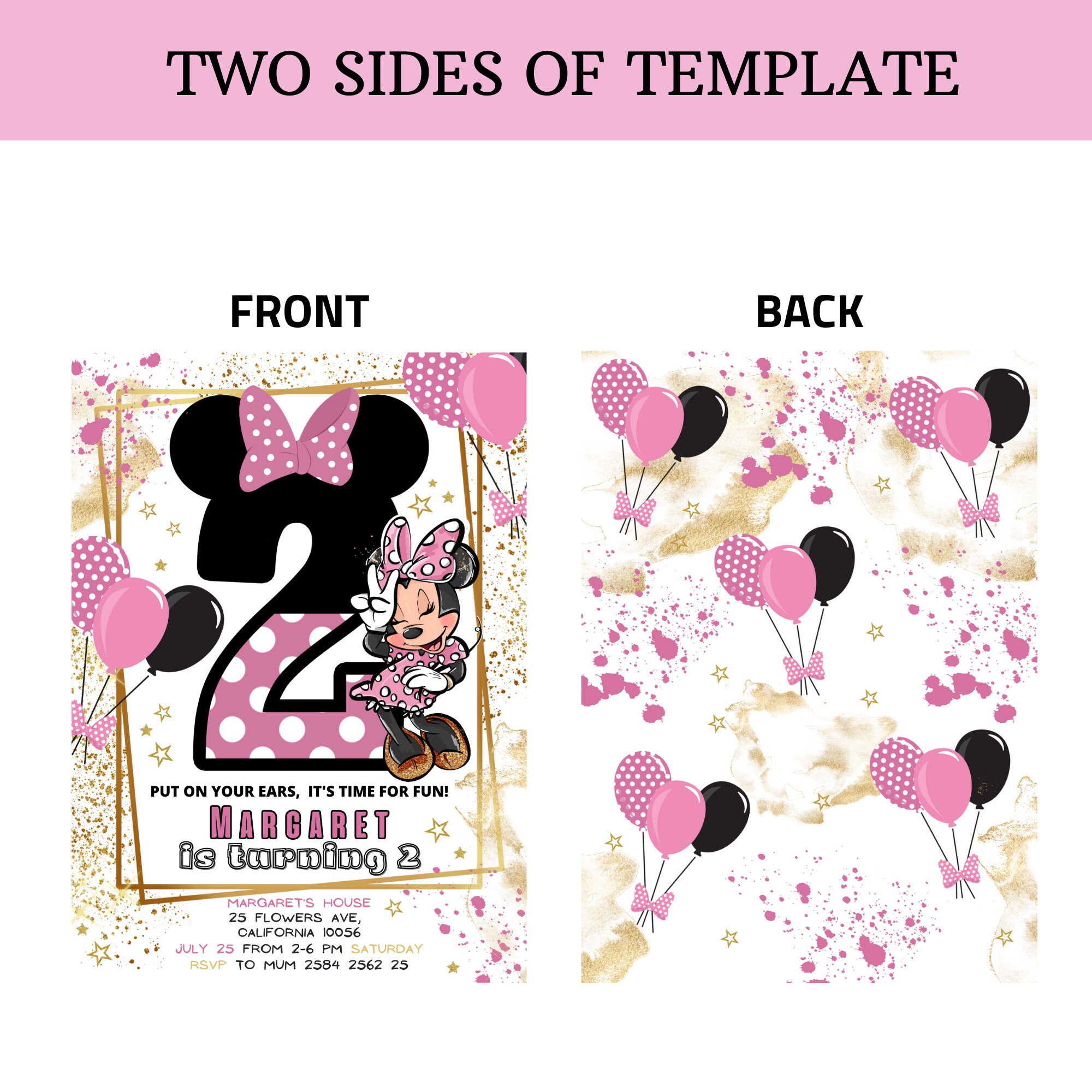 Minnie Mouse Birthday Invitation, Micky Mouse Birthday Invite, Pink ...