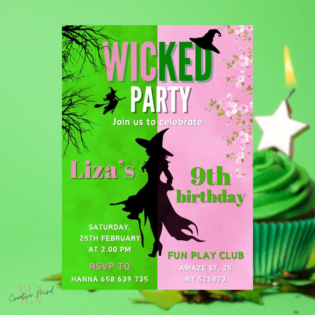 WICKED Birthday Invitation, Wicked Movie Birthday Invite, Green and ...