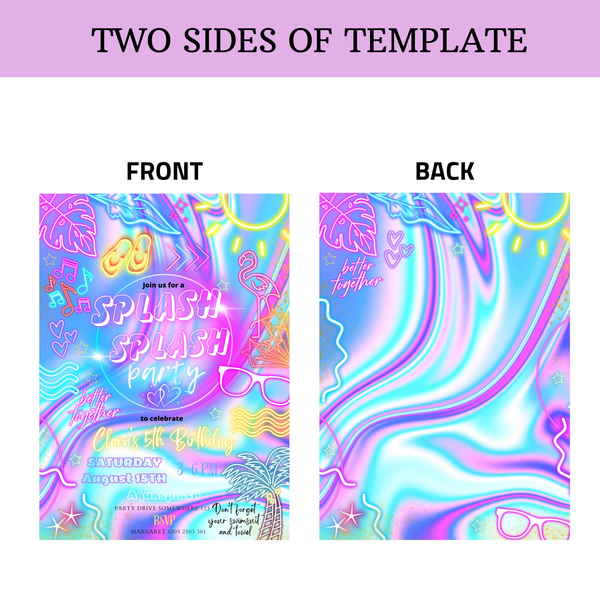 Summer Neon Birthday Party Invitation Glow Neon Summer Water Slide ...