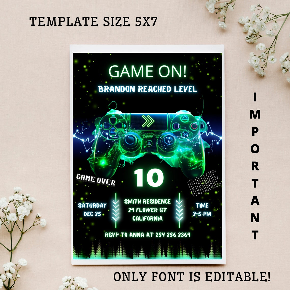 Video Game Birthday Invitation Template, Game Boy Invitation, Gamepad ...