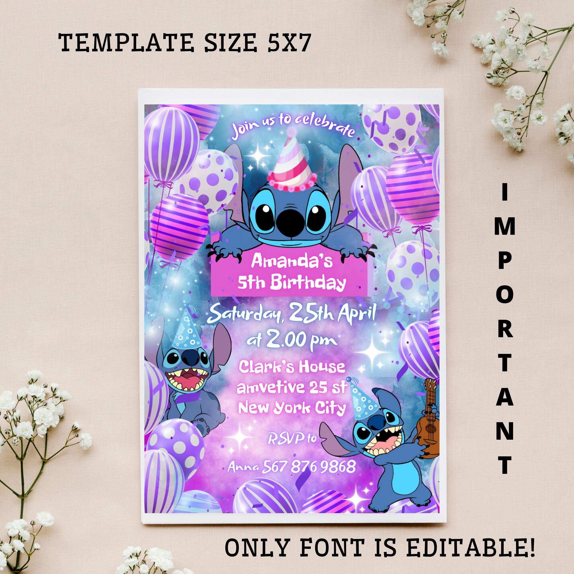Stitch Birthday Invitation Stitch Pool Party Stitch Beach Party Stitch ...