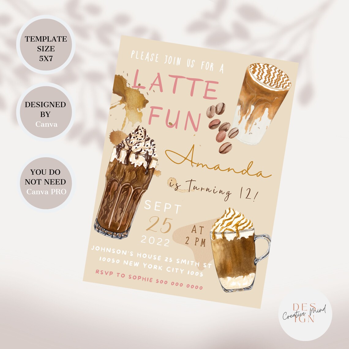 Coffee Birthday Invitation, Latte FUN Birthday Invite, Neutral Colours ...