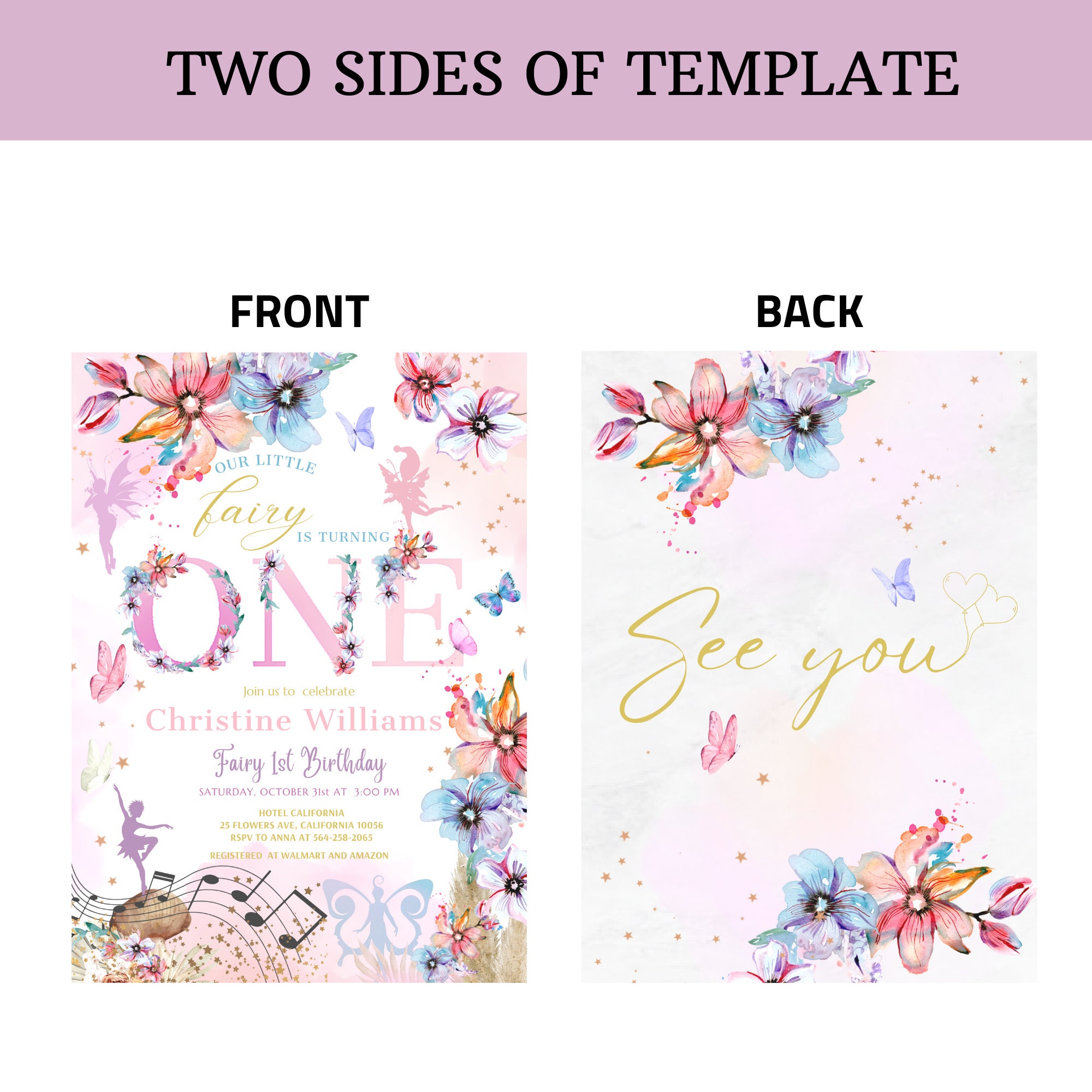 Fairy First Birthday, Magical Pastel Fairy Birthday Invitation, Fantasy ...