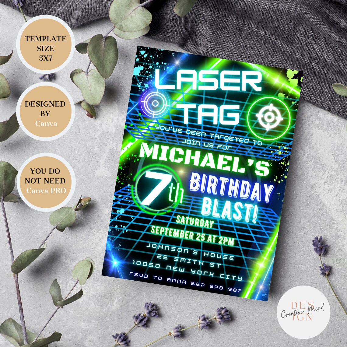 Laser Tag Birthday Invitation, Neon Laser Tag Invite, Glow Laser Tag ...