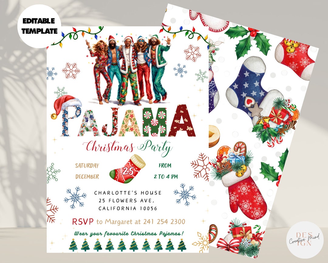 Christmas Pajama Invitation, Pajama Party Invitation, Pajama Christmas ...