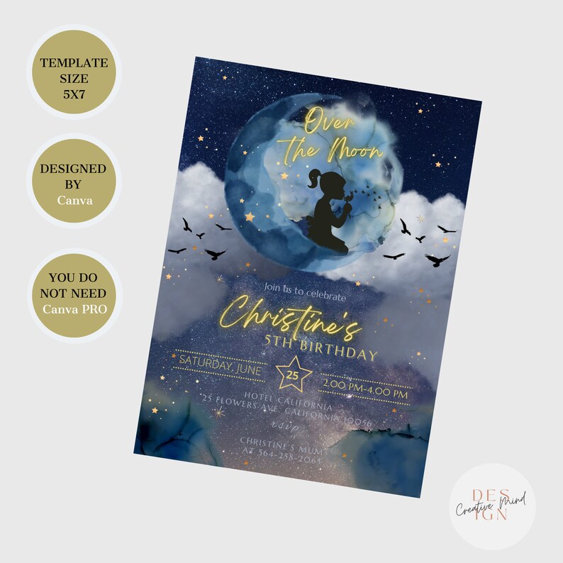 Moon Birthday Invitation Over the Moon Birthday Invitation Moon Girl ...