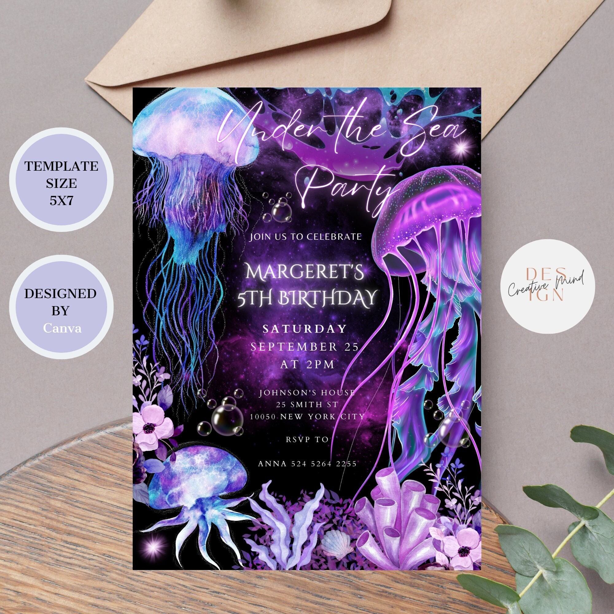 Under the Sea Neon Birthday Invitation Pool Party Birthday Invite ...