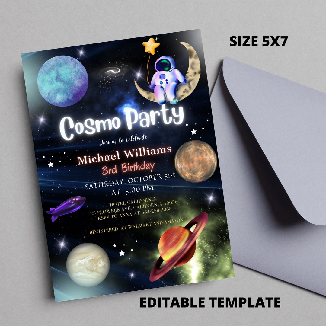 Cosmos Party Invitation, Astronauts Birthday Party, Moonlight Party ...