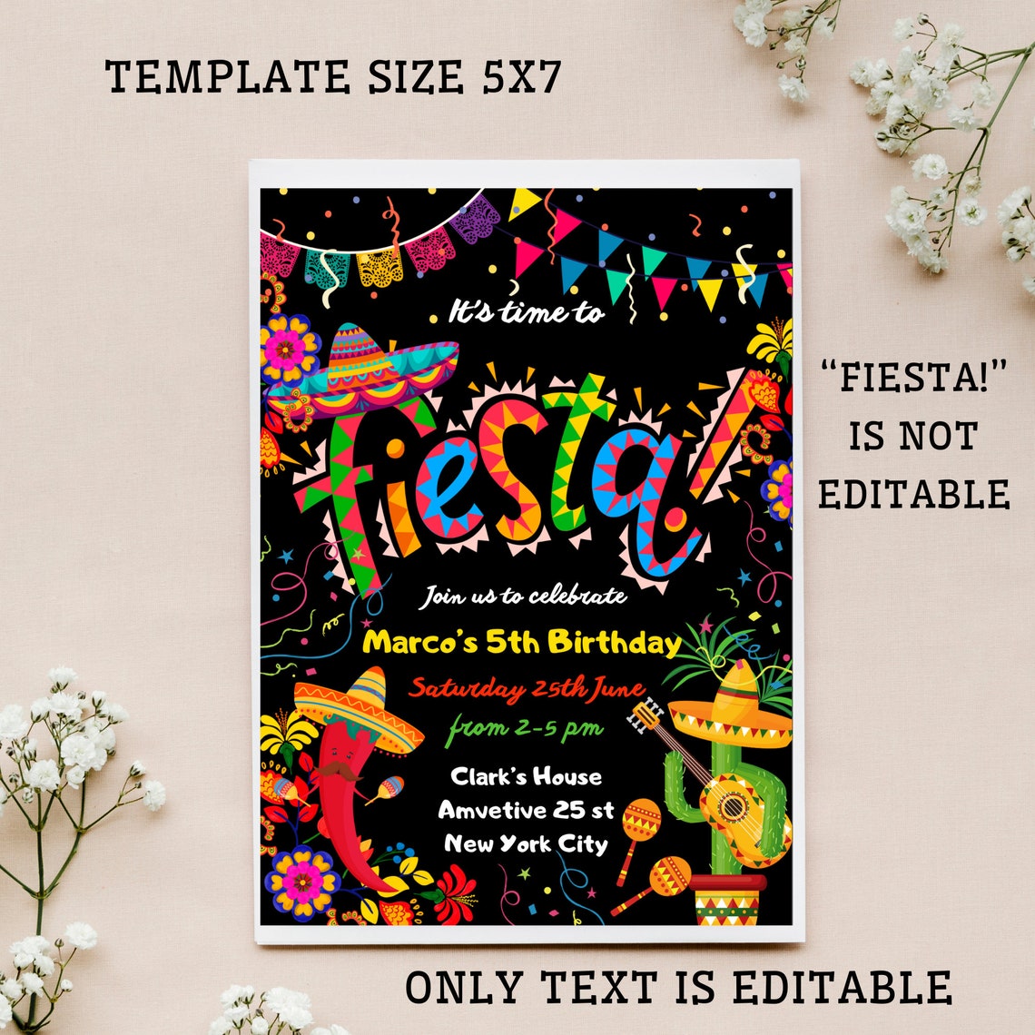 Fiesta Invitation Mexican Fiesta Theme Mexican Floral Birthday ...