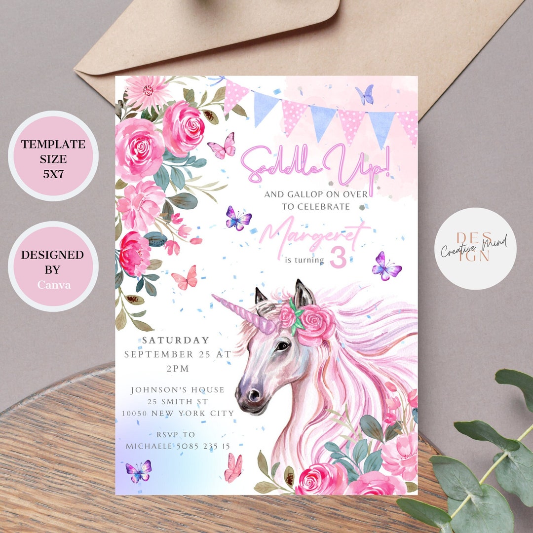 Saddle up Birthday Invitation, Floral Horse Birthday Party, Pastel ...