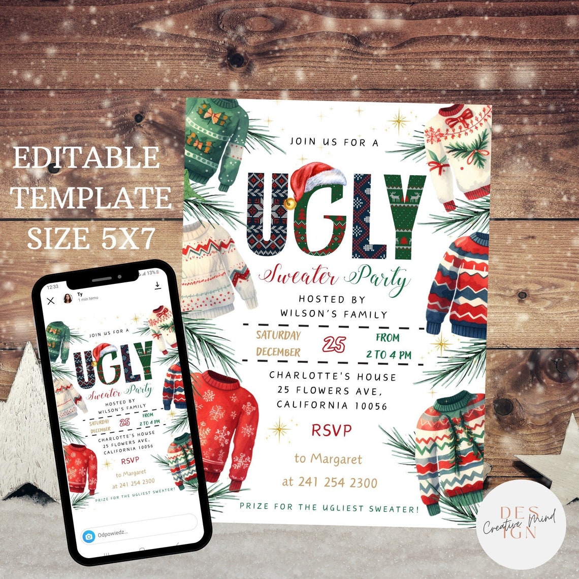 Ugly Sweater Christmas Party Invitation, Ugly Sweater Christmas ...