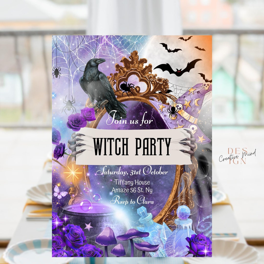 Witch Party Invitation, Spooky Witch Invite, Halloween Witch Mirror ...