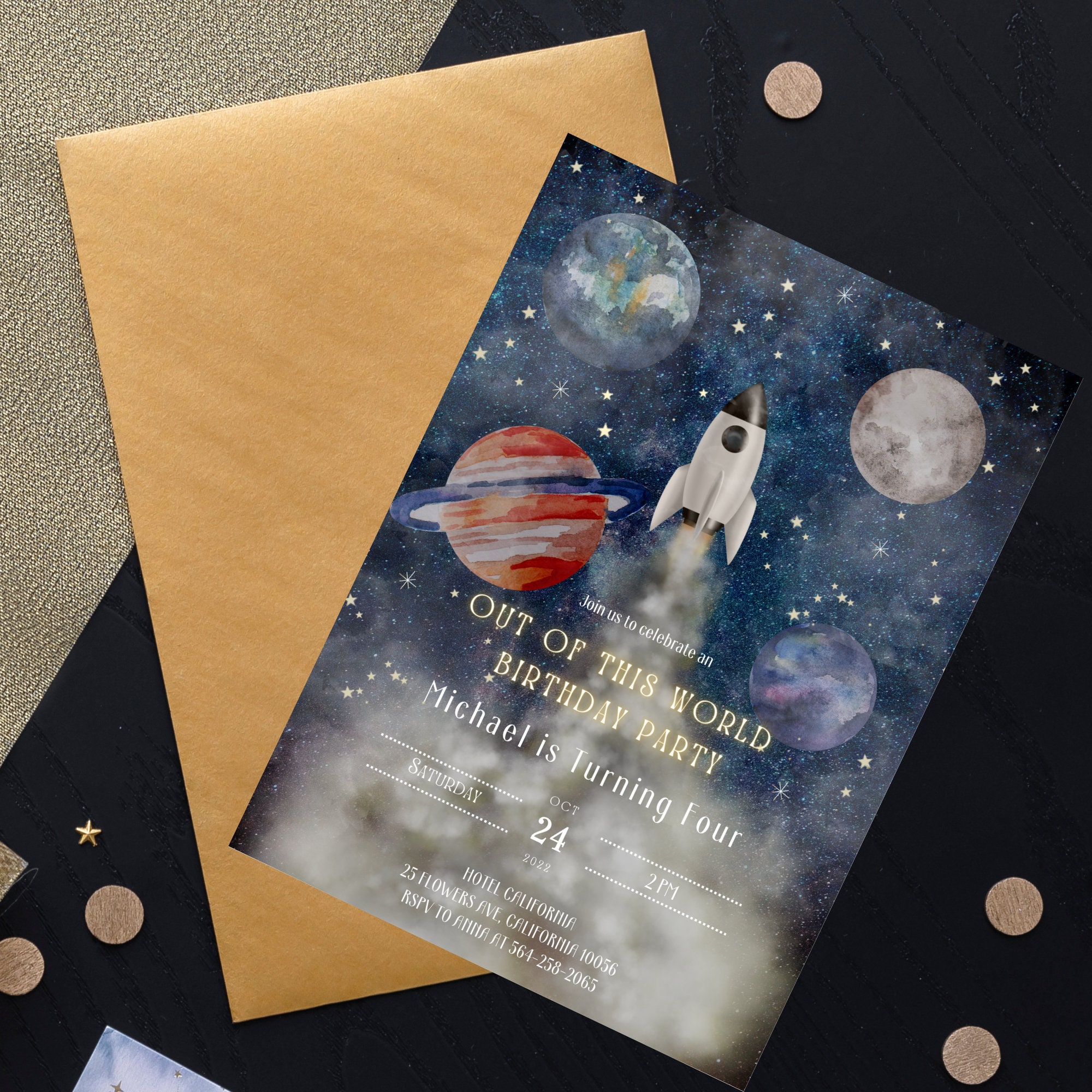 Space Birthday Invitation, Cosmos Party, Planets and Stars Invitation ...