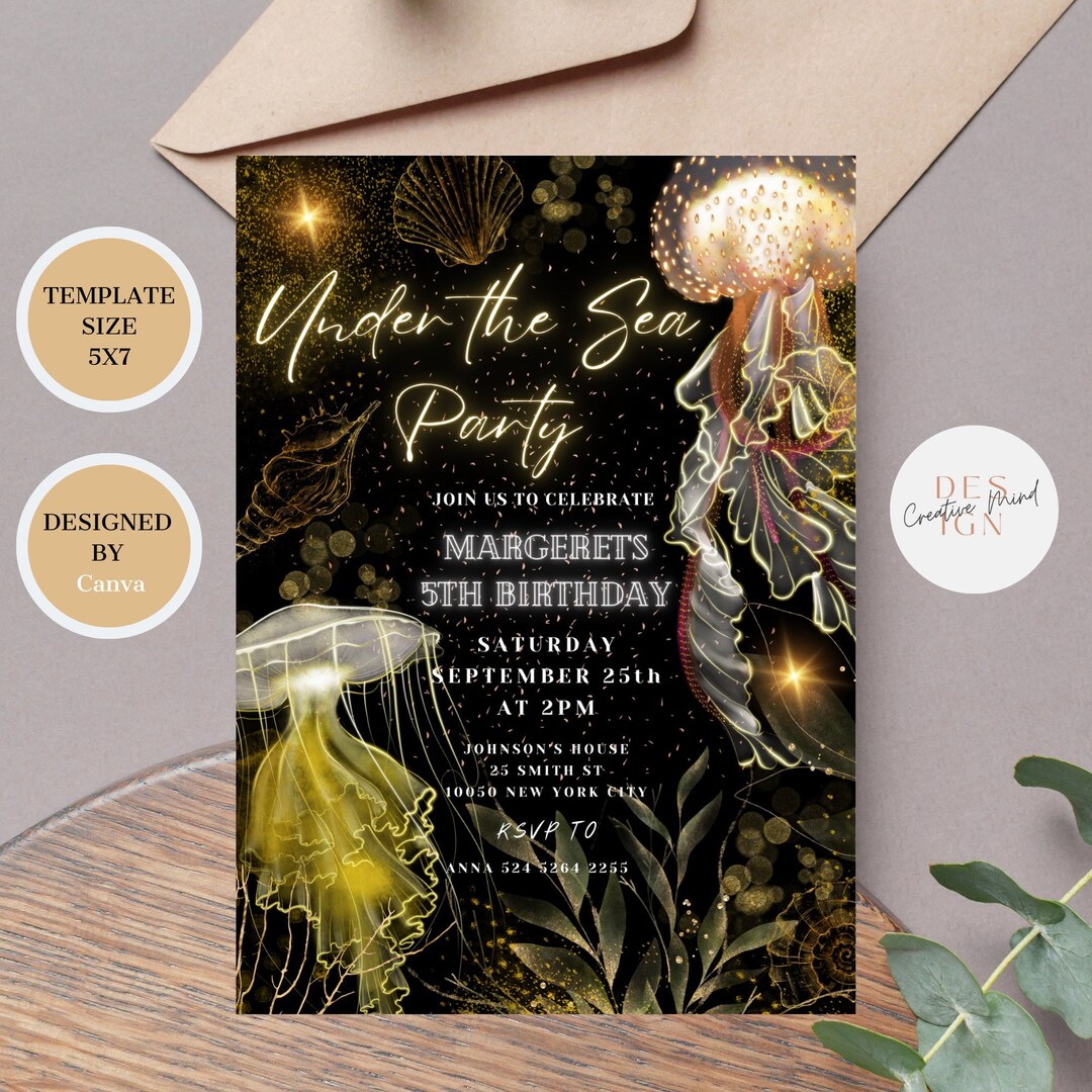 Under the Sea Neon Birthday Invitation Neon Medusa Party Birthday ...