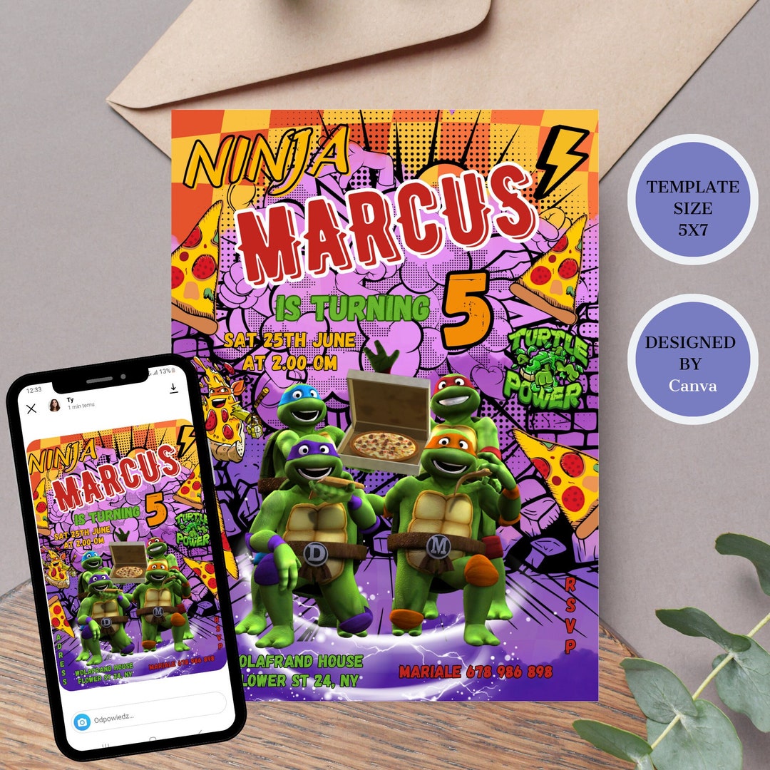 Ninja Turtle Invitation, Ninja Turtle Invite, Turtle Birthday Invite ...