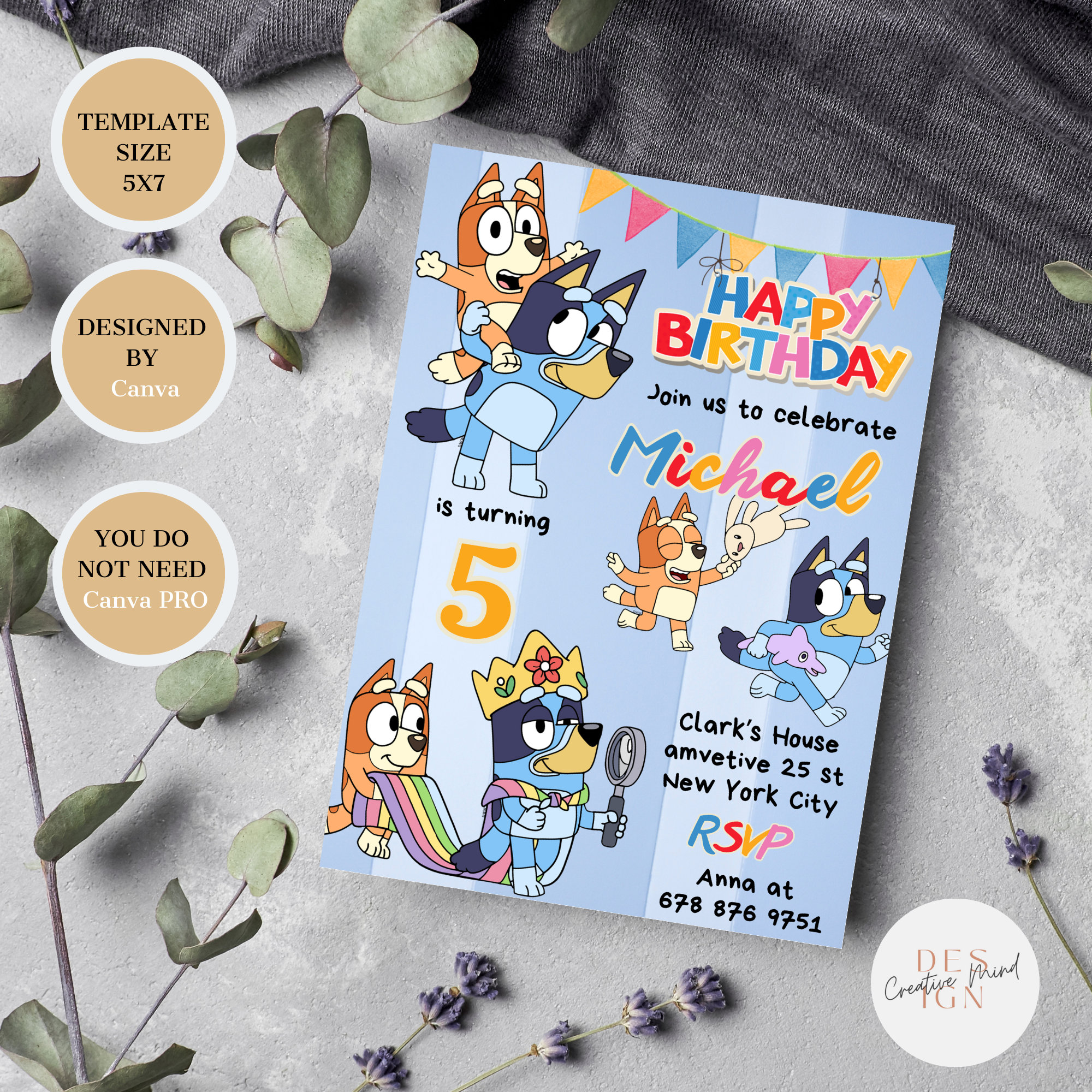 Invitación de cumpleaños de Bluey Plantilla editable para niños de ...