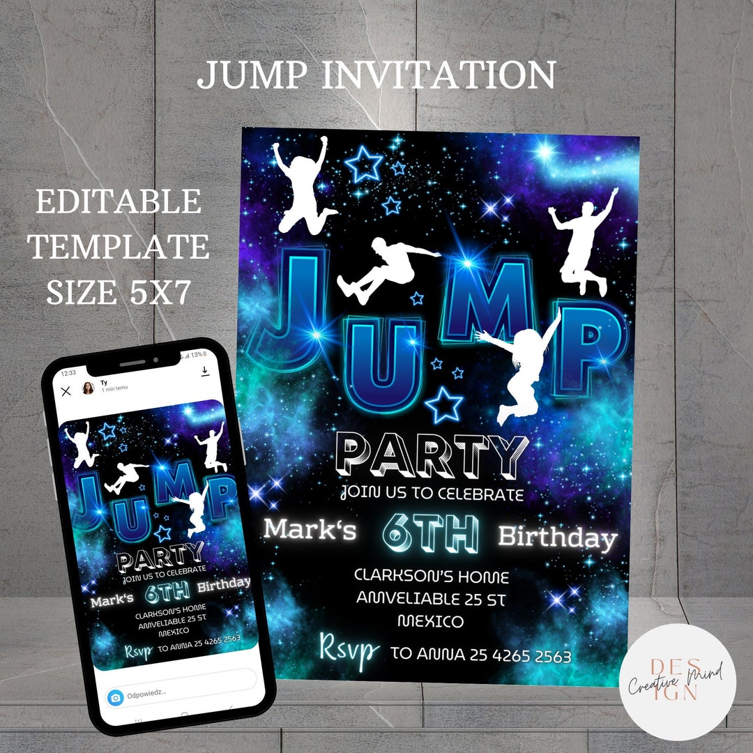 Jump Party Invitation, Trampoline Park Birthday Invitation, Trampoline ...