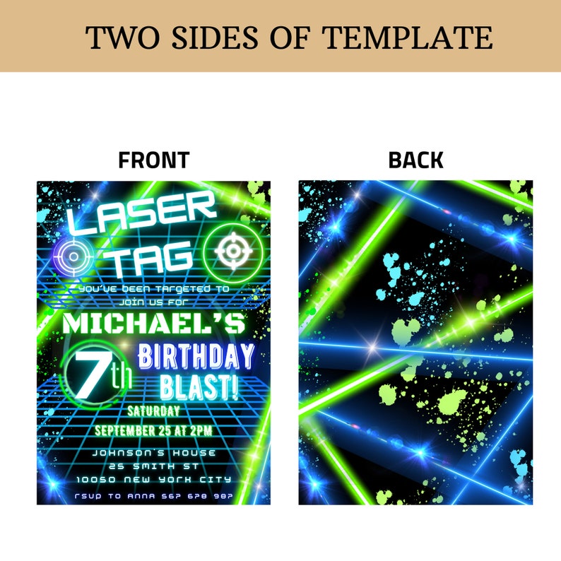 Laser Tag Birthday Invitation, Neon Laser Tag Invite, Glow Laser Tag ...