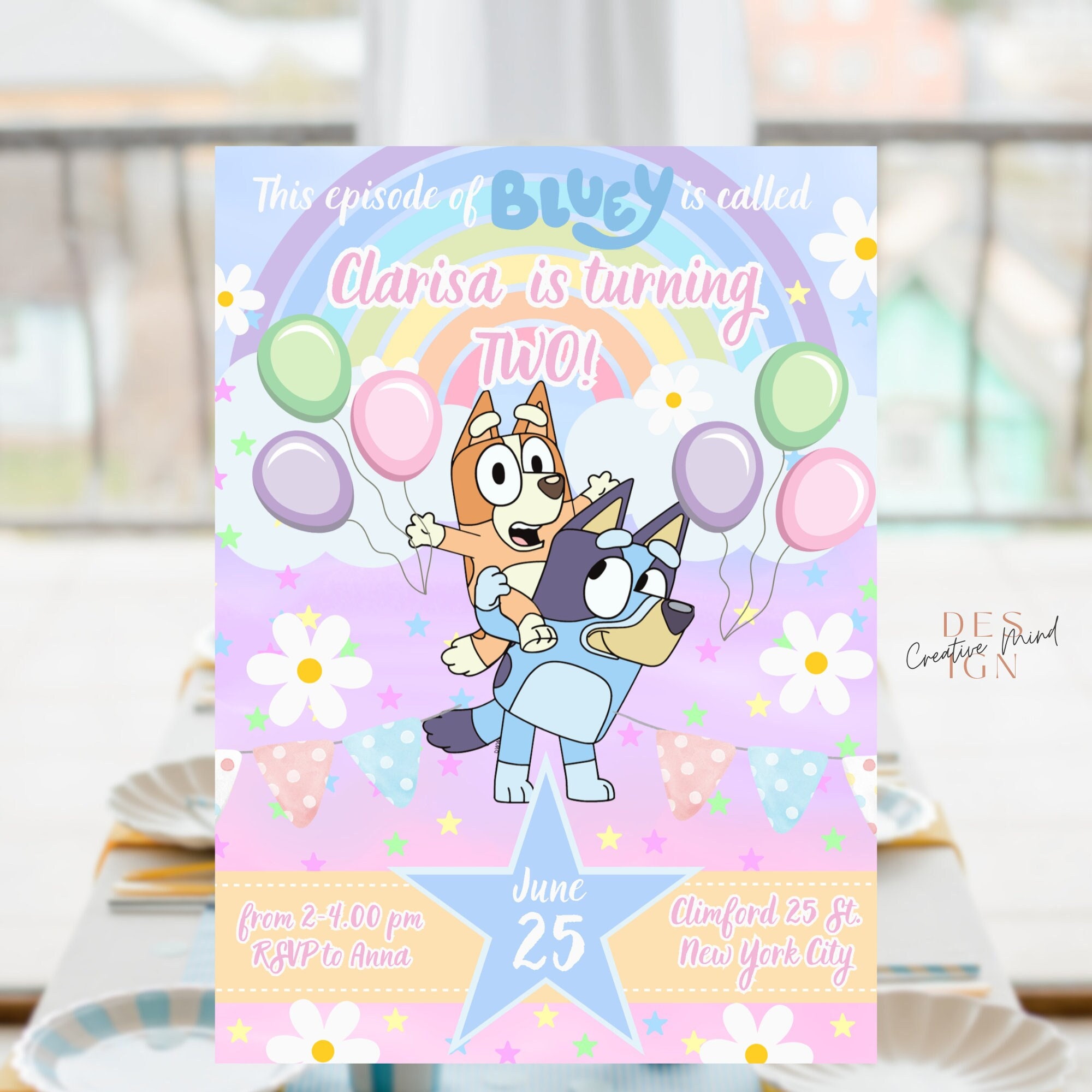 Girl Bluey Birthday Invitation Template Bluey Invitation Digital Bluey ...