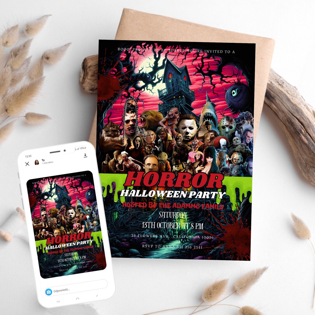 Halloween Horror Party Invitation, Horror Movie Characters Digital ...