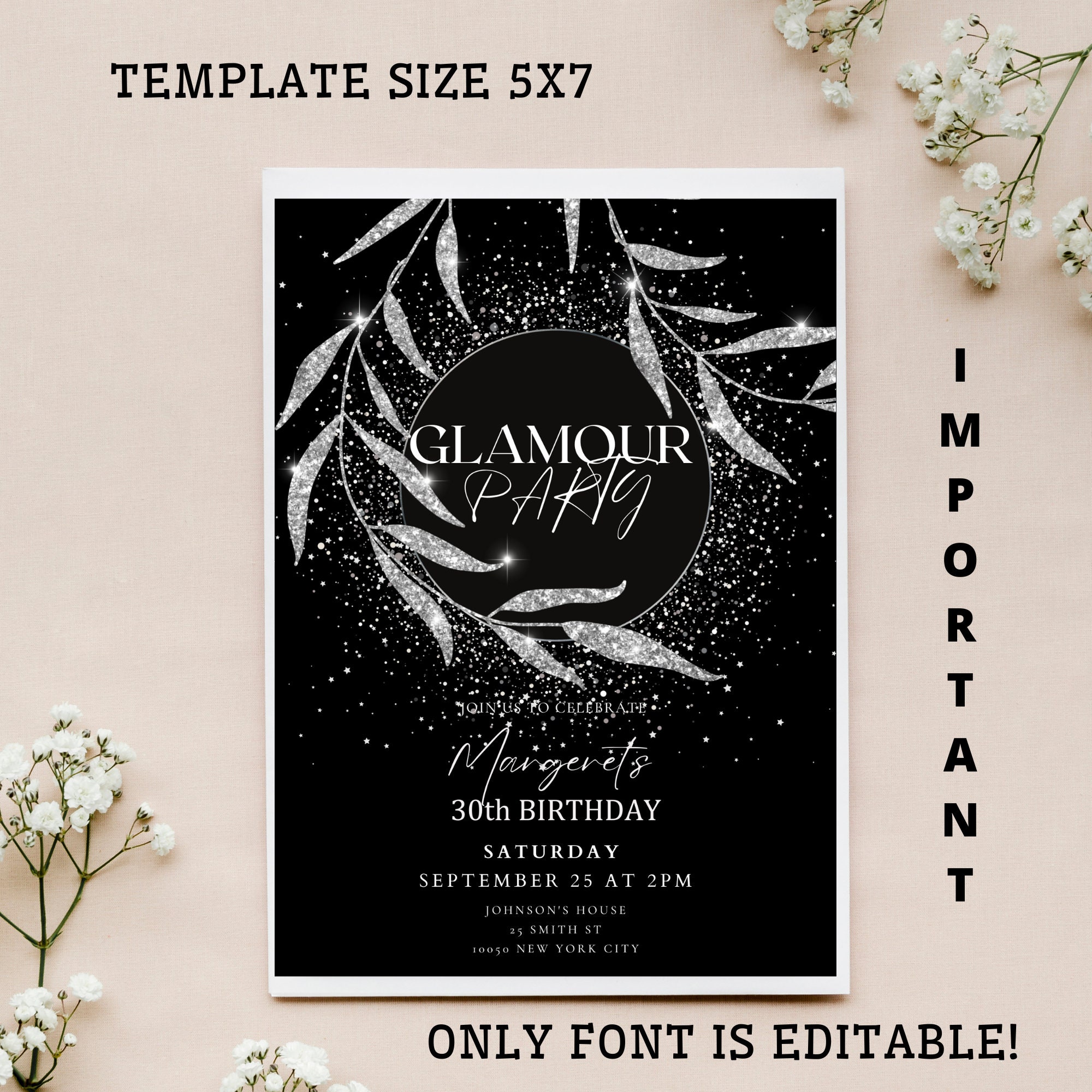 Glamour Party Birthday Invitation, Elegant Invitation, Glamour ...
