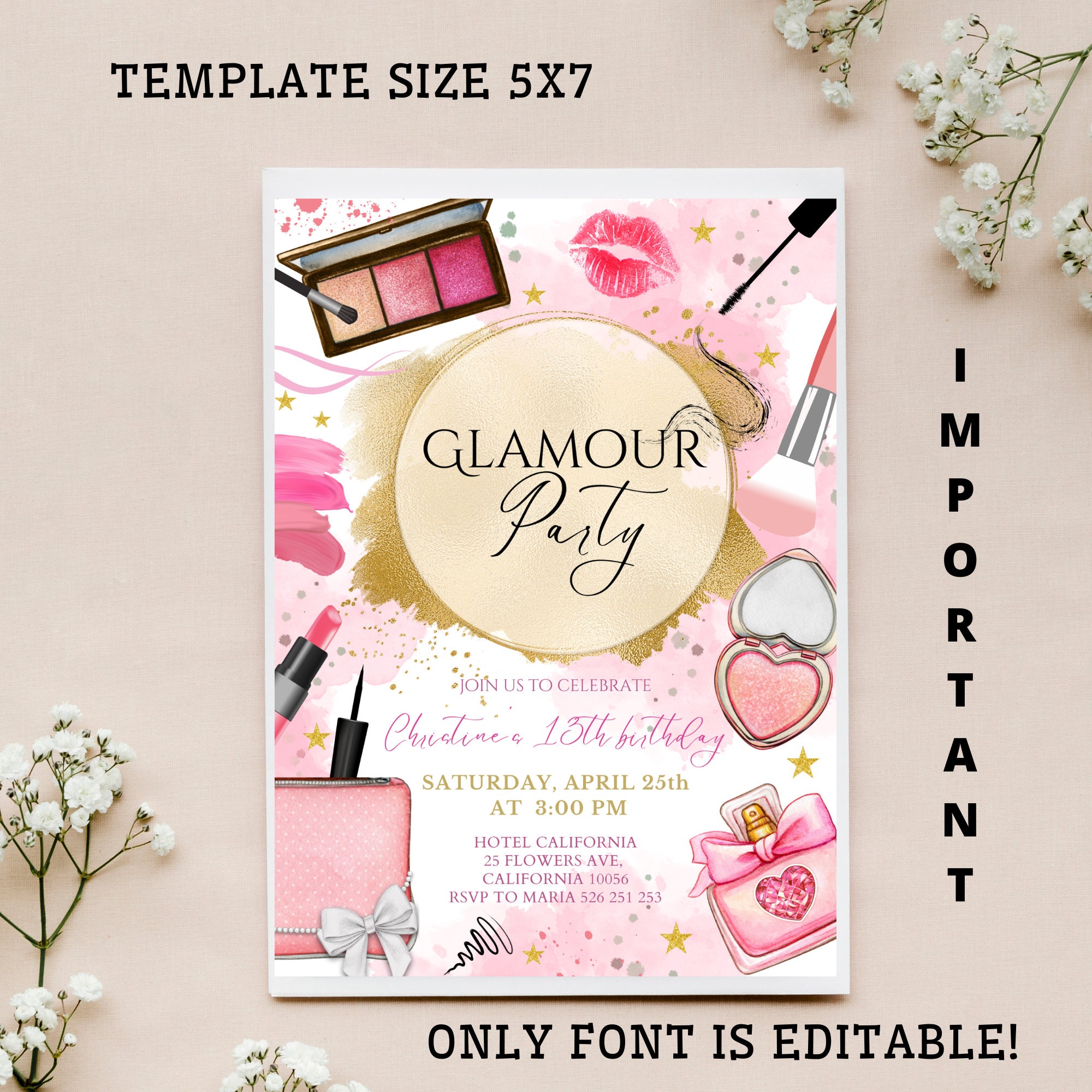 Spa Party Invitation, Beauty Spa Birthday Invite, Glamour Birthday ...