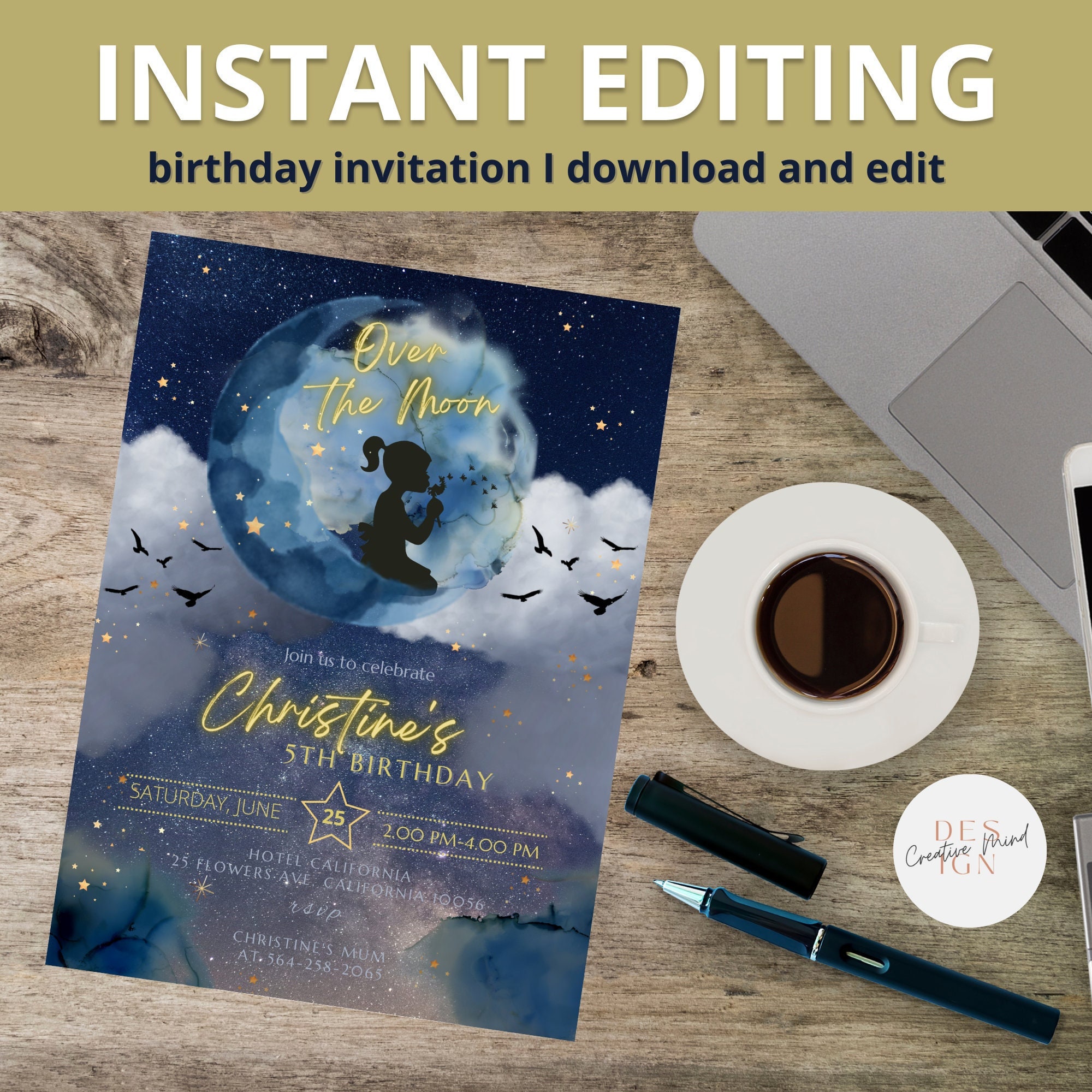 Moon Birthday Invitation Over the Moon Birthday Invitation - Etsy