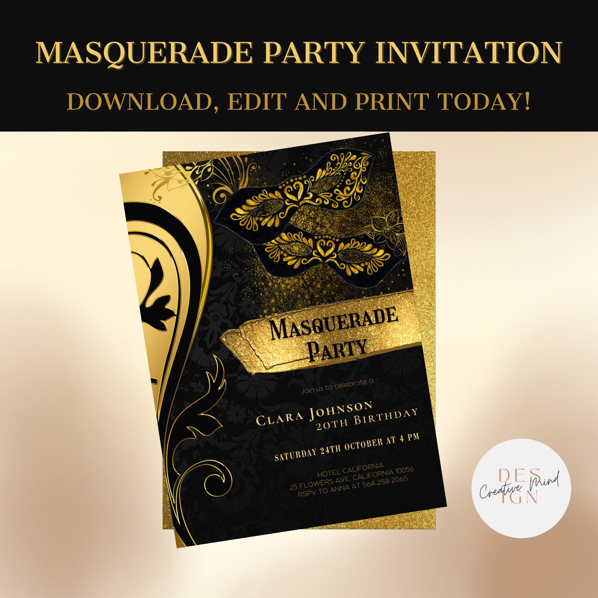 Masquerade Mask Invitation Template, Mask Party Invitation, Performing ...