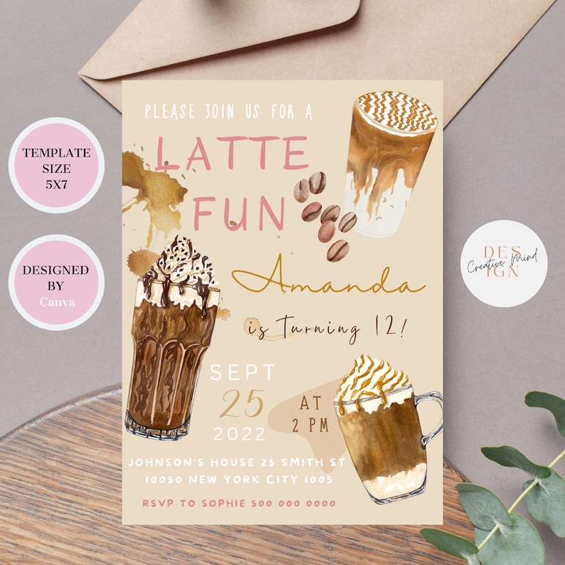 Coffee Birthday Invitation, Latte FUN Birthday Invite, Neutral Colours ...