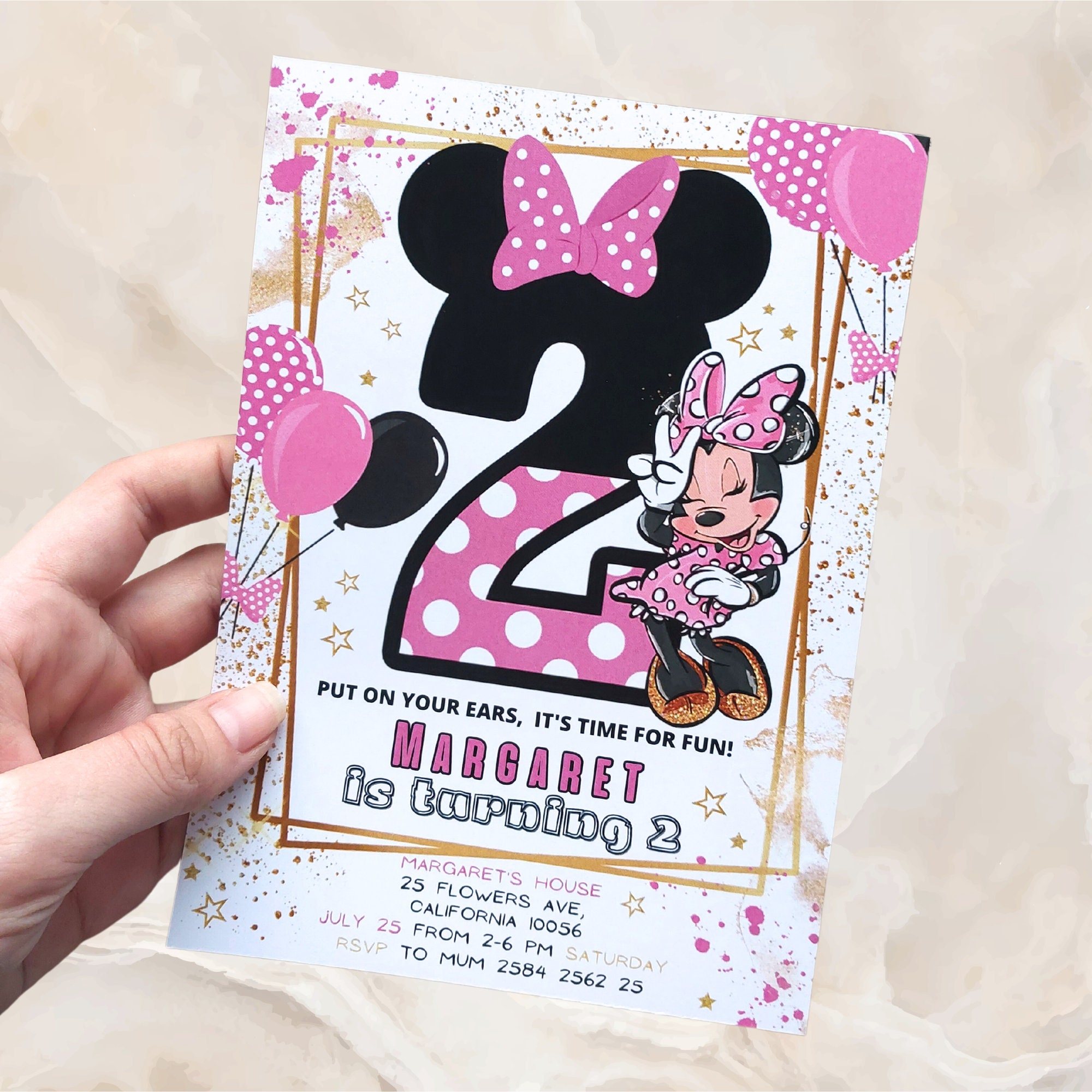Minnie Mouse Birthday Invitation, Micky Mouse Birthday Invite, Pink ...