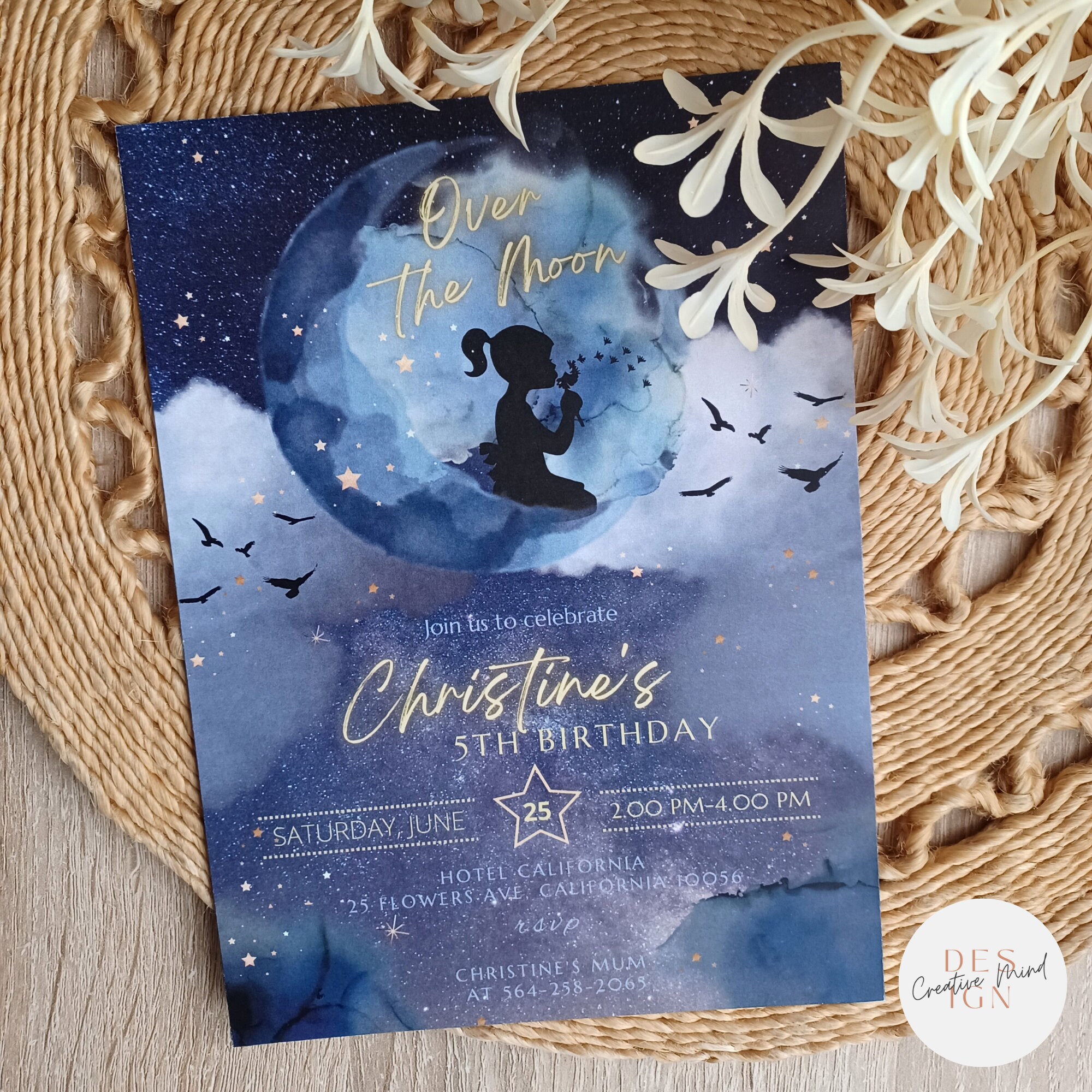 Moon Birthday Invitation Over the Moon Birthday Invitation Moon Girl ...