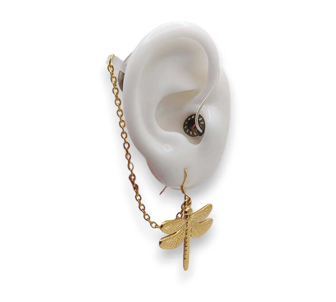 Gold Dragonfly Hearing Aid, Listening Device Earrings for Retention ...