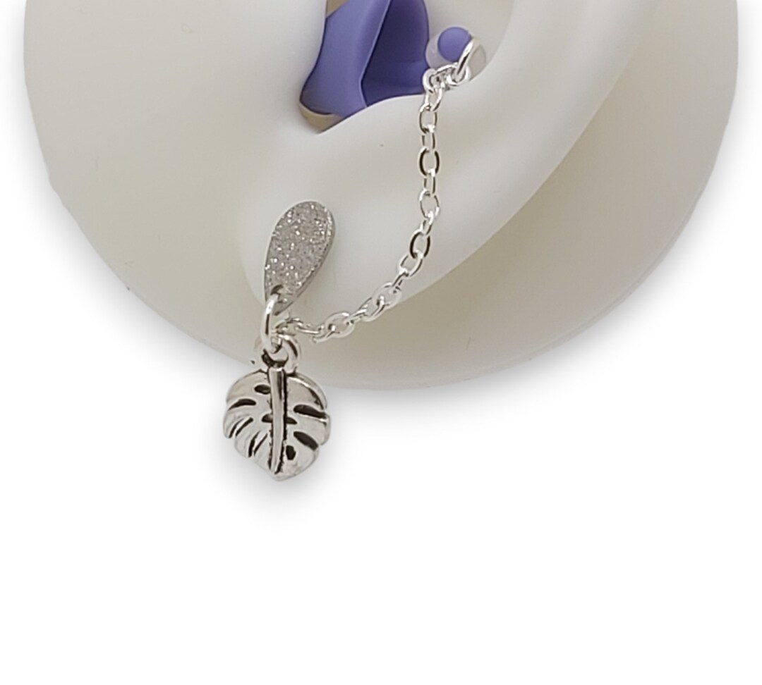 Tropical Silver Leaf Earrings for Flare Audio, Anti-loss, Safety Chain ...