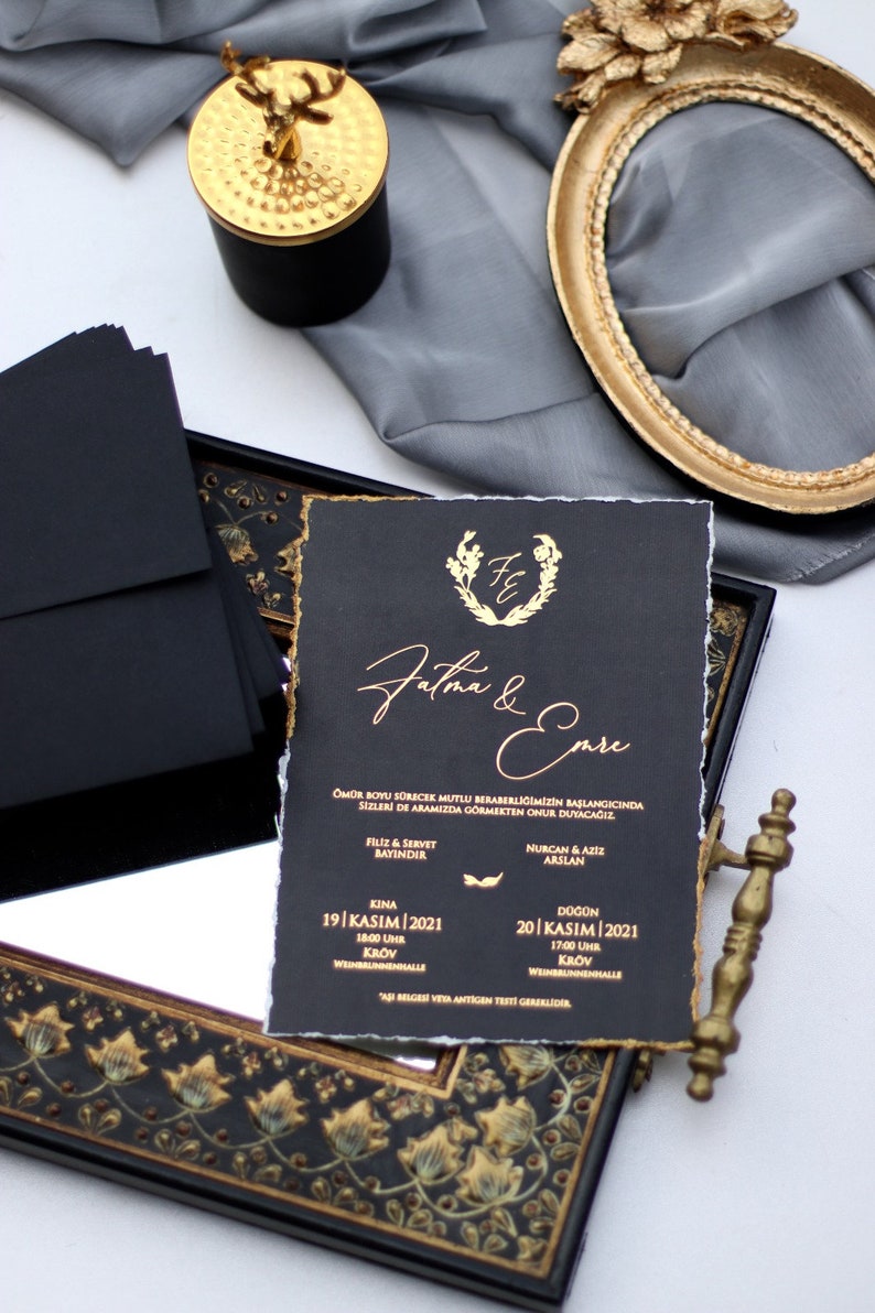 Custom Black Paper,gold Stamped Envelope Sealed Wedding Invitation ...