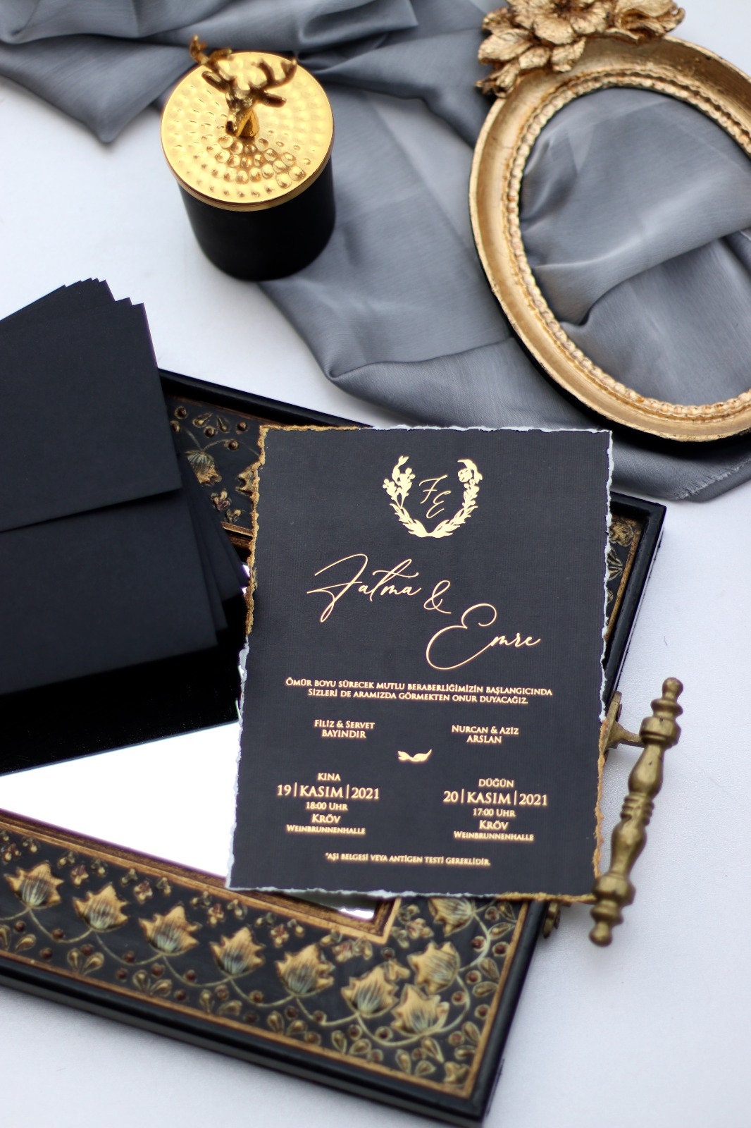 Custom Black Paper,gold Stamped Envelope Sealed Wedding Invitation ...