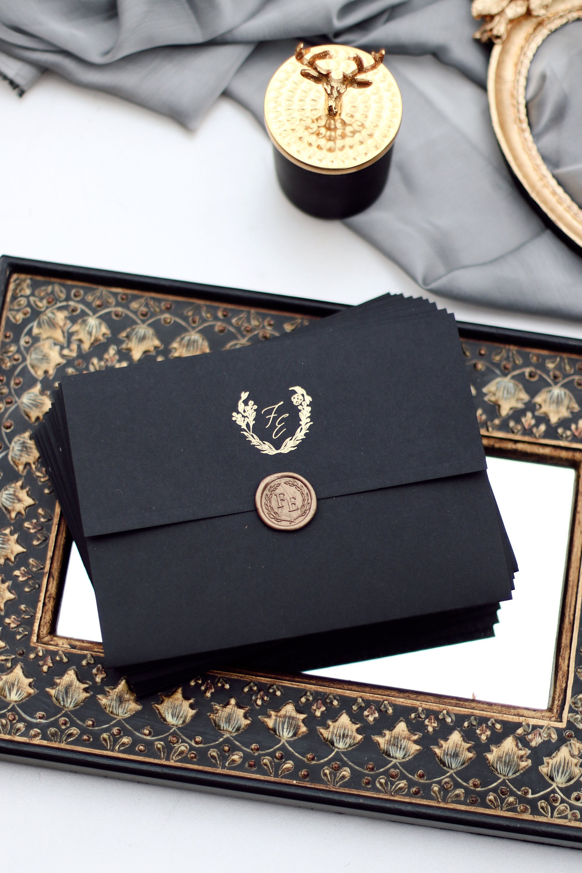 Custom Black Paper,gold Stamped Envelope Sealed Wedding Invitation ...