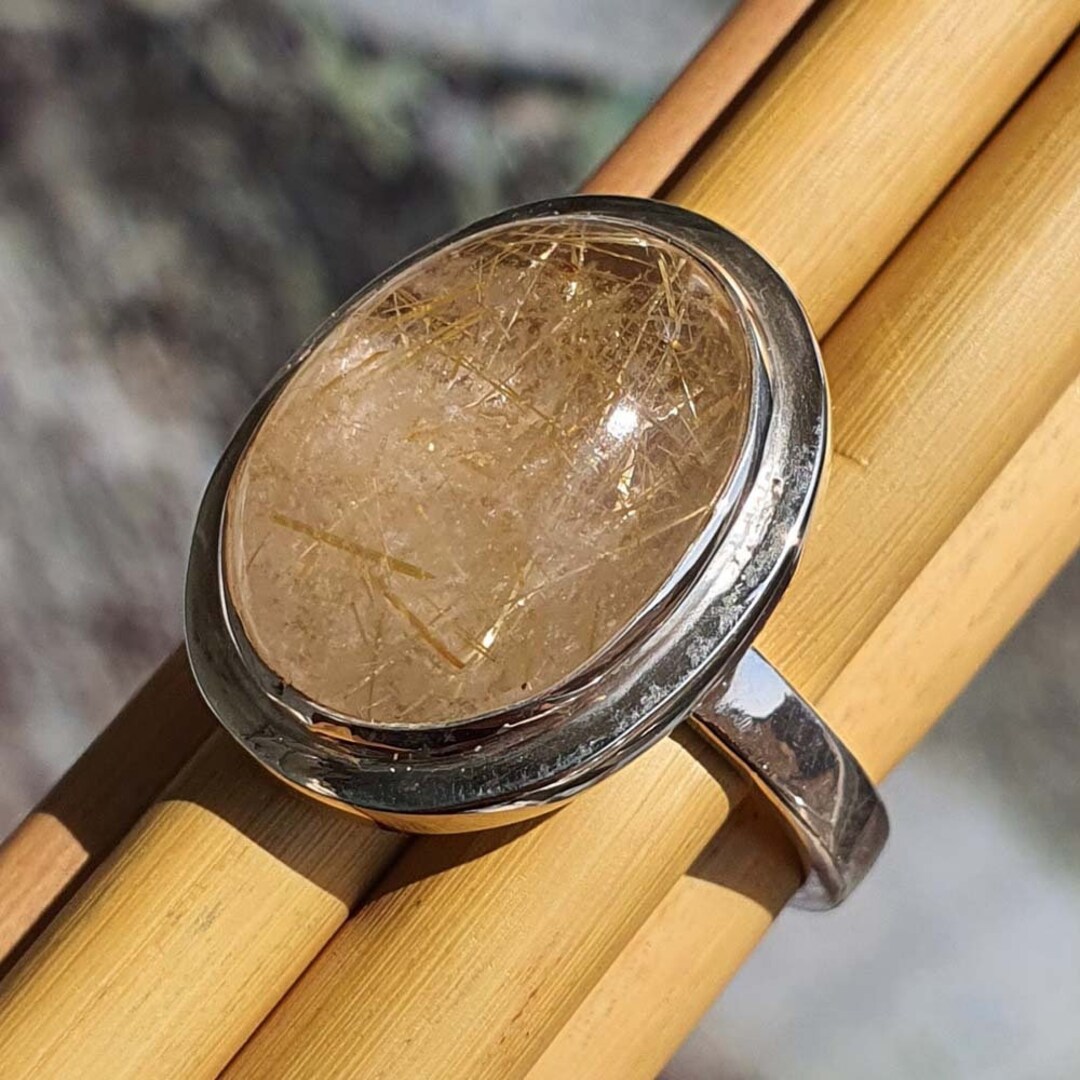 Golden Rutilated Quartz 925 Solid Sterling Silver Ring | Mens Rutilated ...