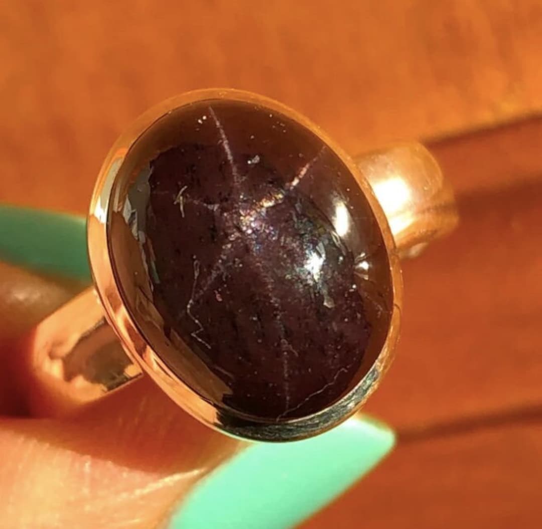 Oval Star Garnet Ring Sterling Silver Ring Handmade - Etsy