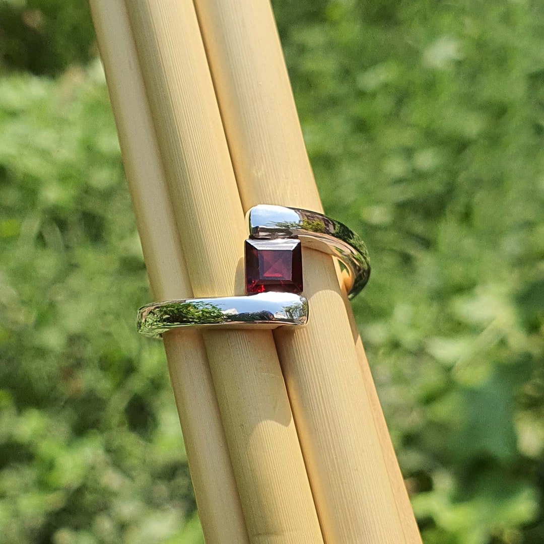 Square Cut Garnet Ring for Men | Mens Garnet Ring | 925 Sterling Silver ...