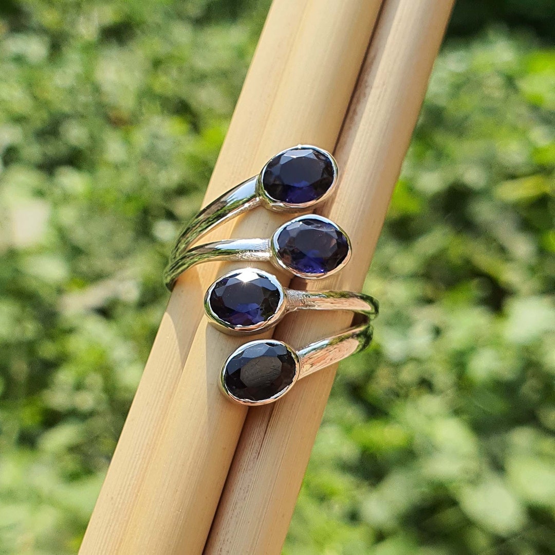 Stackable 4 Birthstone Ring | Oval Iolite Ring | Four Band Ring ...
