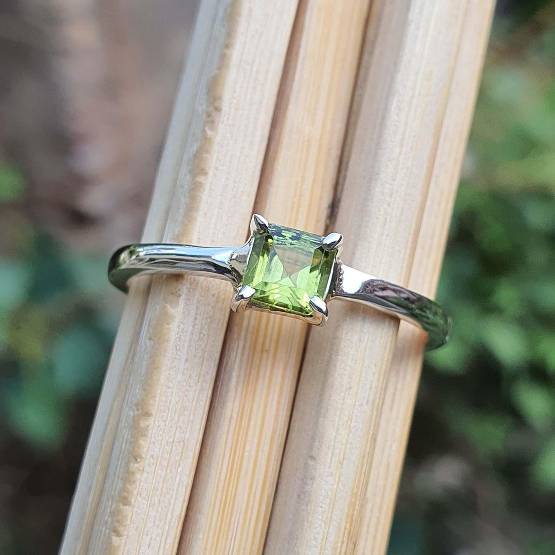 Square Cut Peridot Ring for Men | 925 Sterling Silver | Peridot Silver ...