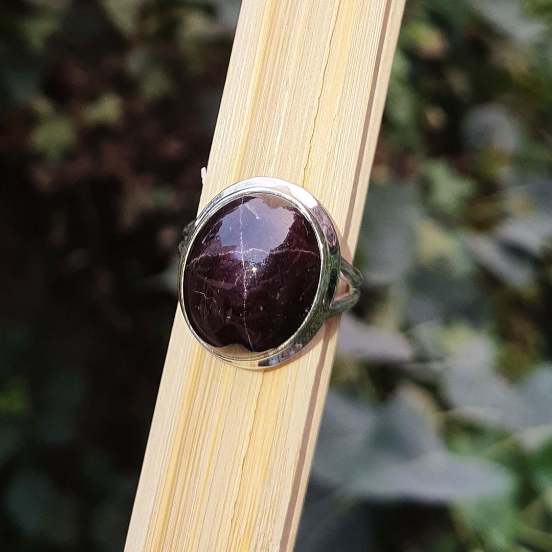 Indian Star Garnet Ring for Men, 925 Sterling Silver Split Band, Star ...