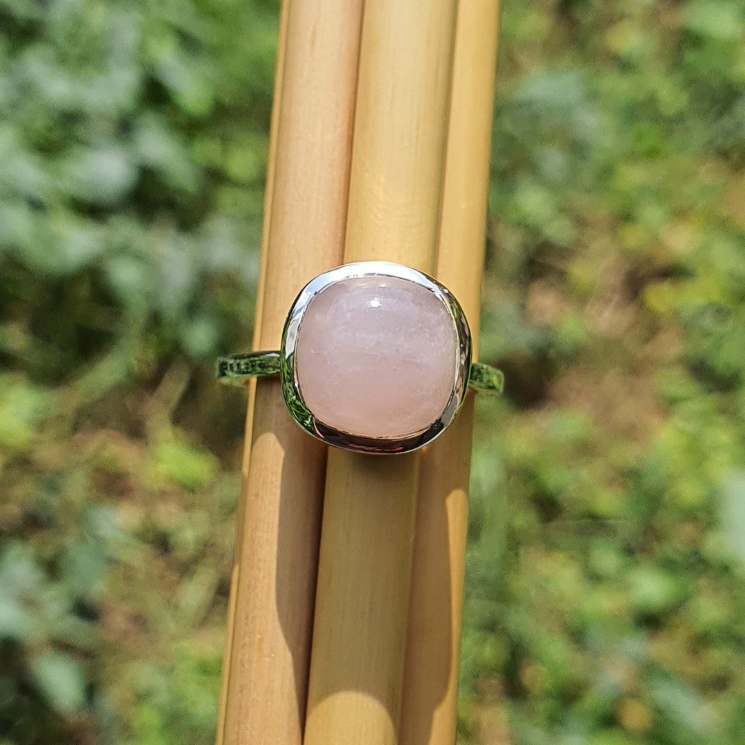 Cushion Rose Quartz Engagement Ring | Handmade 925 Sterling Silver Ring | Pink Quartz Ring ...