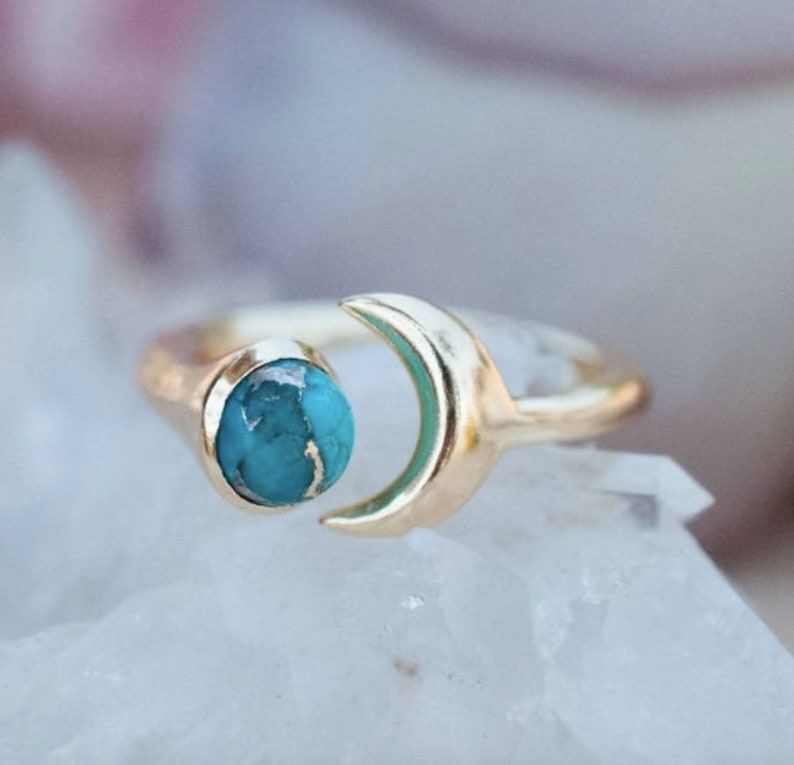 Half Moon Ring Copper Turquoise Ring Adjustable Crescent - Etsy