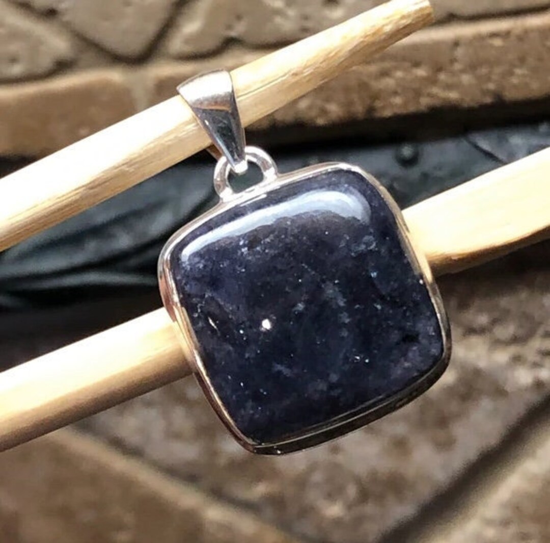 Mens Sunstone Pendant Sterling Silver Pendant Necklace Handmade Blue ...