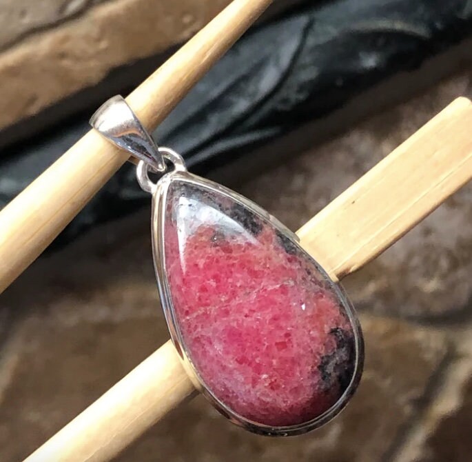 Natural Pink Rhodonite Pendant Sterling Silver Pendant - Etsy